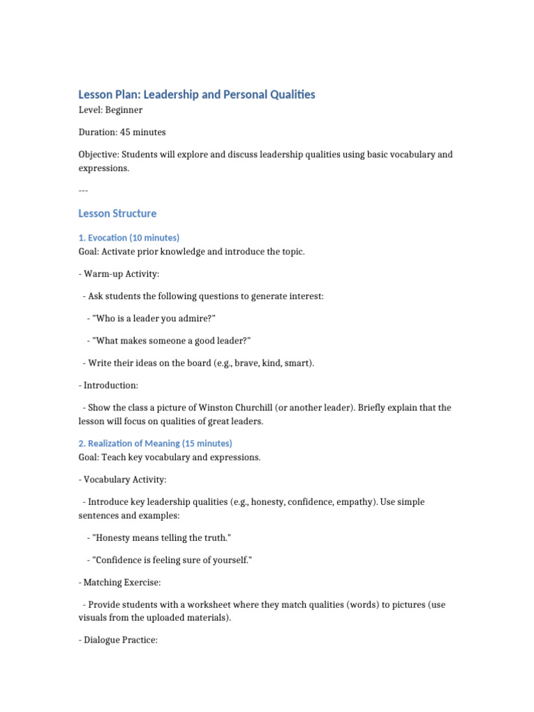 Lesson Plan Leadership | PDF