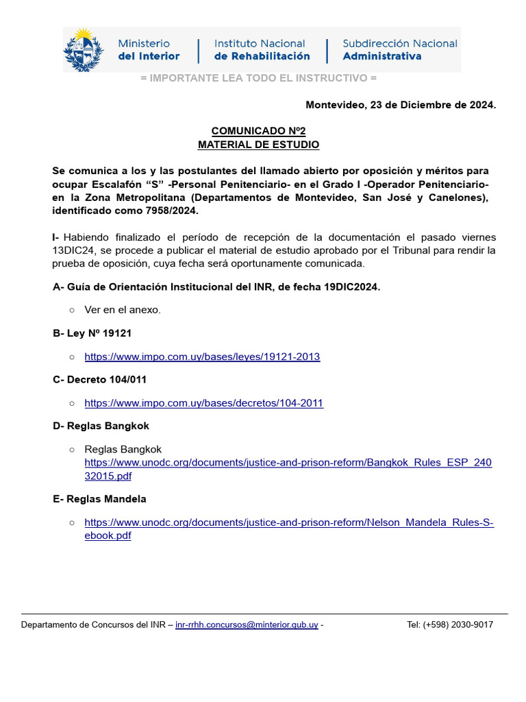 7958 - 2024 Comunicado 2 | PDF | Prisión | Planificación