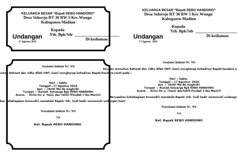 Undangan Yasinan Dan Tahlil | PDF