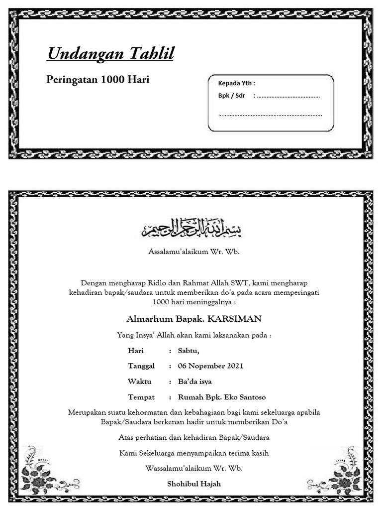 Undangan Tahlilan | PDF