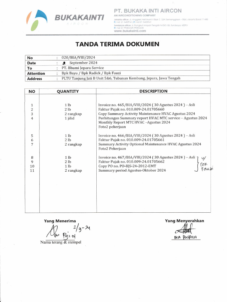 Tanda Terima Dokumen Invoice BJS JEPARA | PDF