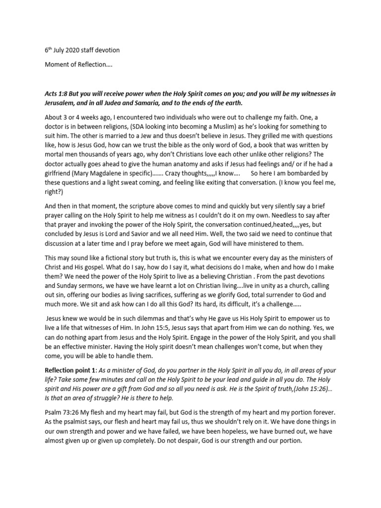 6th July Staff Devotion. | PDF | Jesus | Prayer