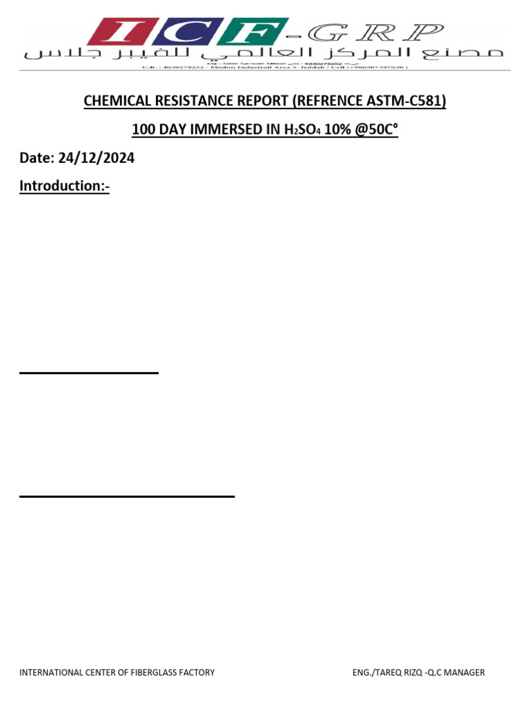 Chemical Resistance Test Report | PDF | Fiberglass | Polyester