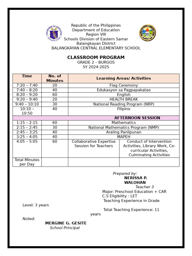 Classroom Program G2 Burgos | PDF