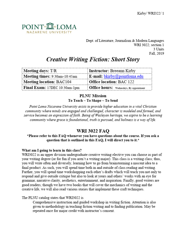 WRI-3022-1-Creative-Writing-Fiction | PDF | Academic Dishonesty ...