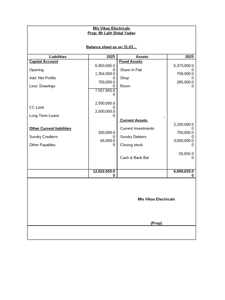 Vikas Electricals CMA | PDF | Stocks | Balance Sheet