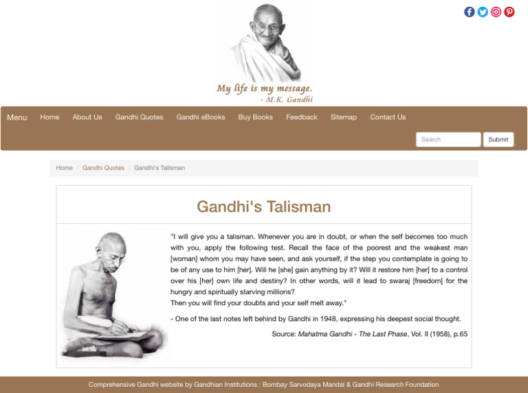 Gandhi's Talisman - Gandhi's Famous Quotes | PDF