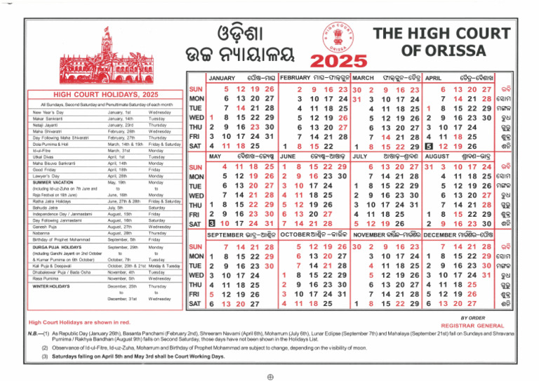 High Court Holiday List 1735823302 | PDF