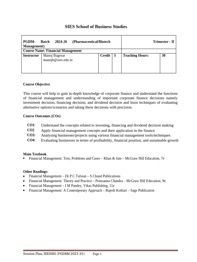 Course Outline PGDM FM PM-BM Ay2024-25 | PDF | Cognition | Learning