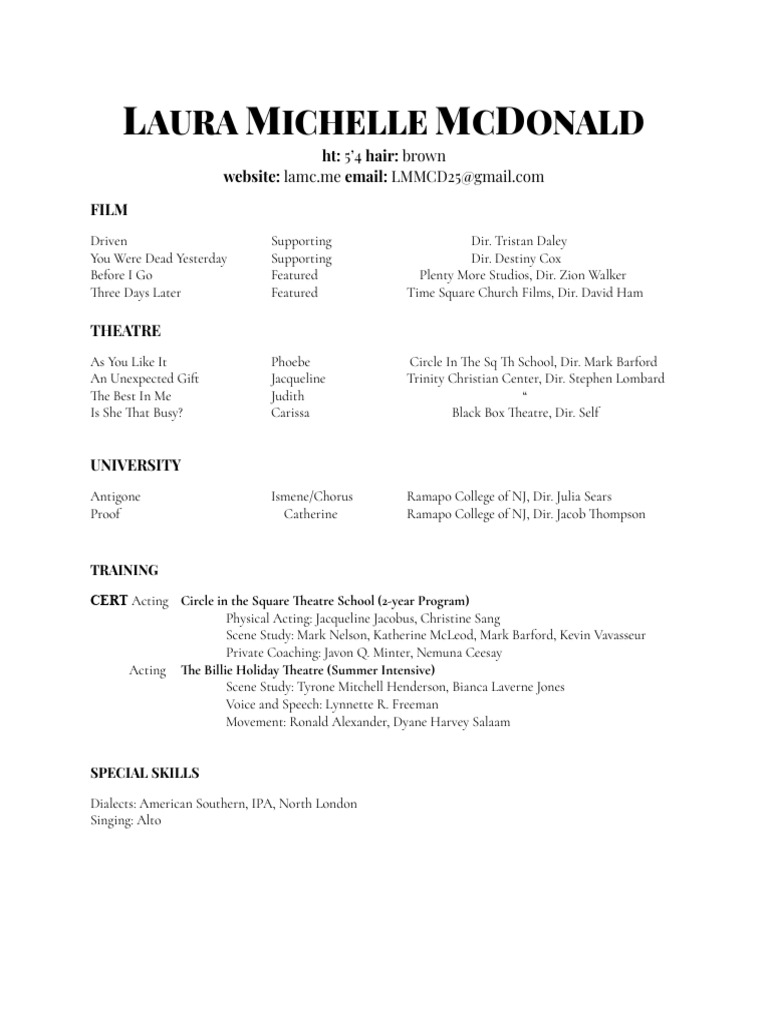 Laura Michelle McDonald's Acting Resume | PDF