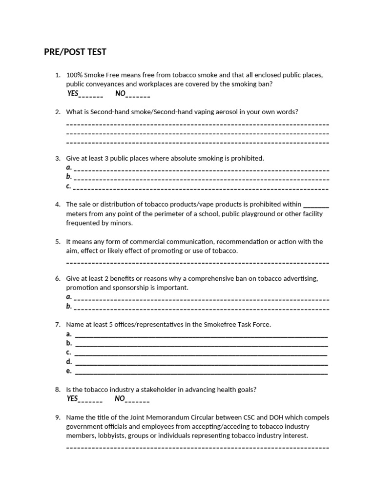 PRE-TEST_POST-TEST-Blank-Form | PDF | Electronic Cigarette | Tobacco