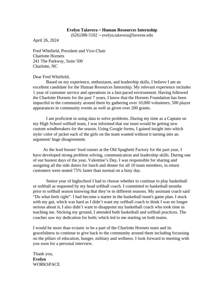 Evelyn Talavera - Final Cover Letter 2024 | PDF