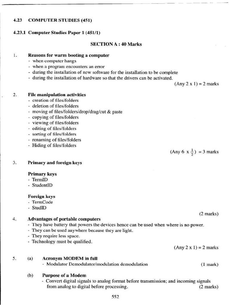 2015 Kcse Computer Pp1 Pp2 Marking Scheme | PDF