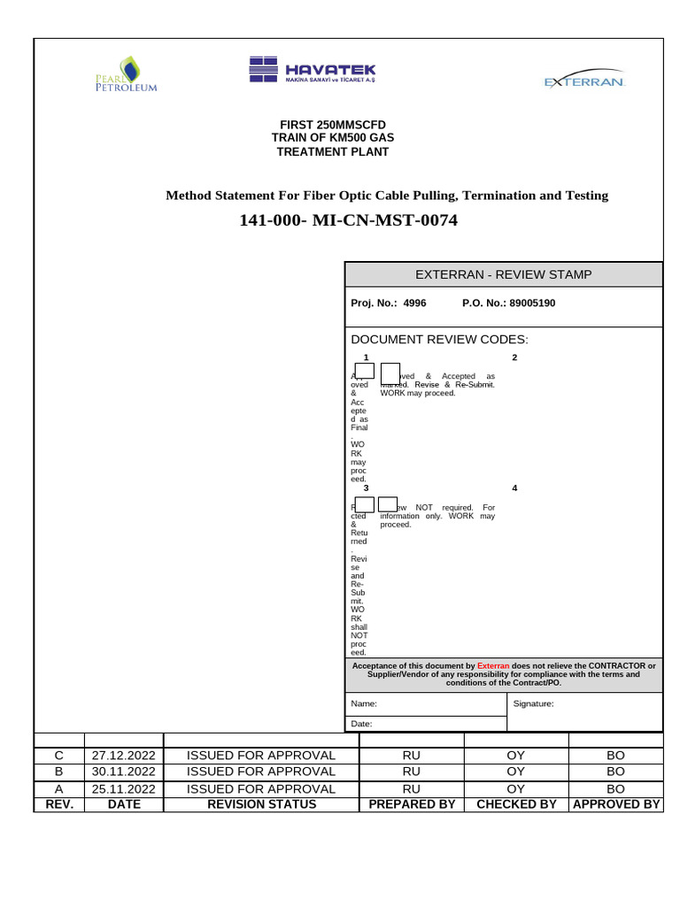MS For Fiber Optic Cable Pulling, Termination and Testing | PDF ...