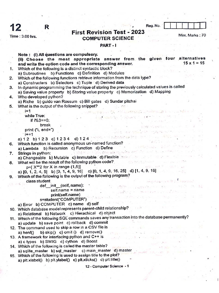 Xii CS TM I Rev Test 2023 | PDF