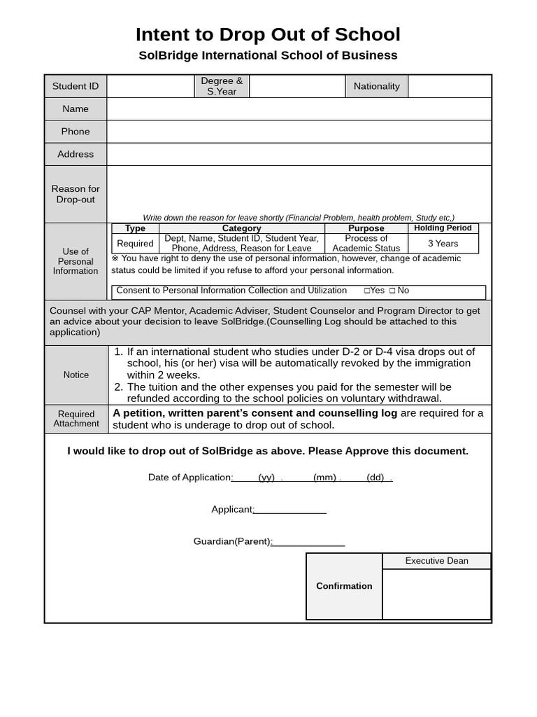 BBA - Intent To Drop Out of School (With Petition and Parent Consent ...