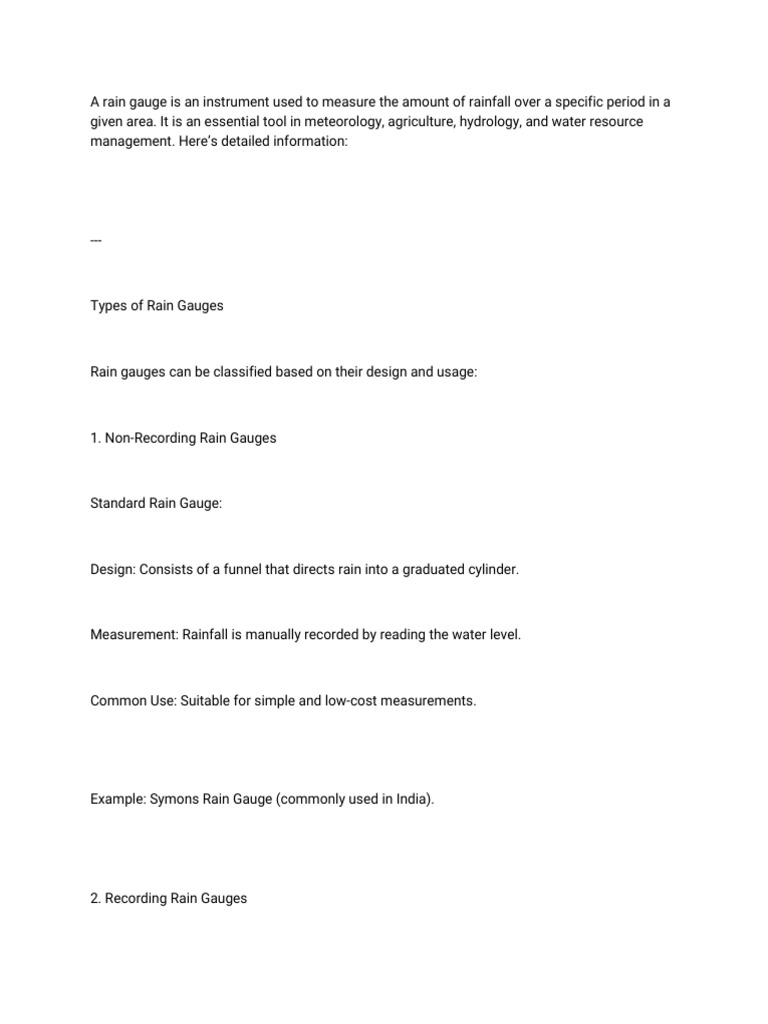 Types and Uses of Rain Gauges Explained | PDF | Rain | Meteorology