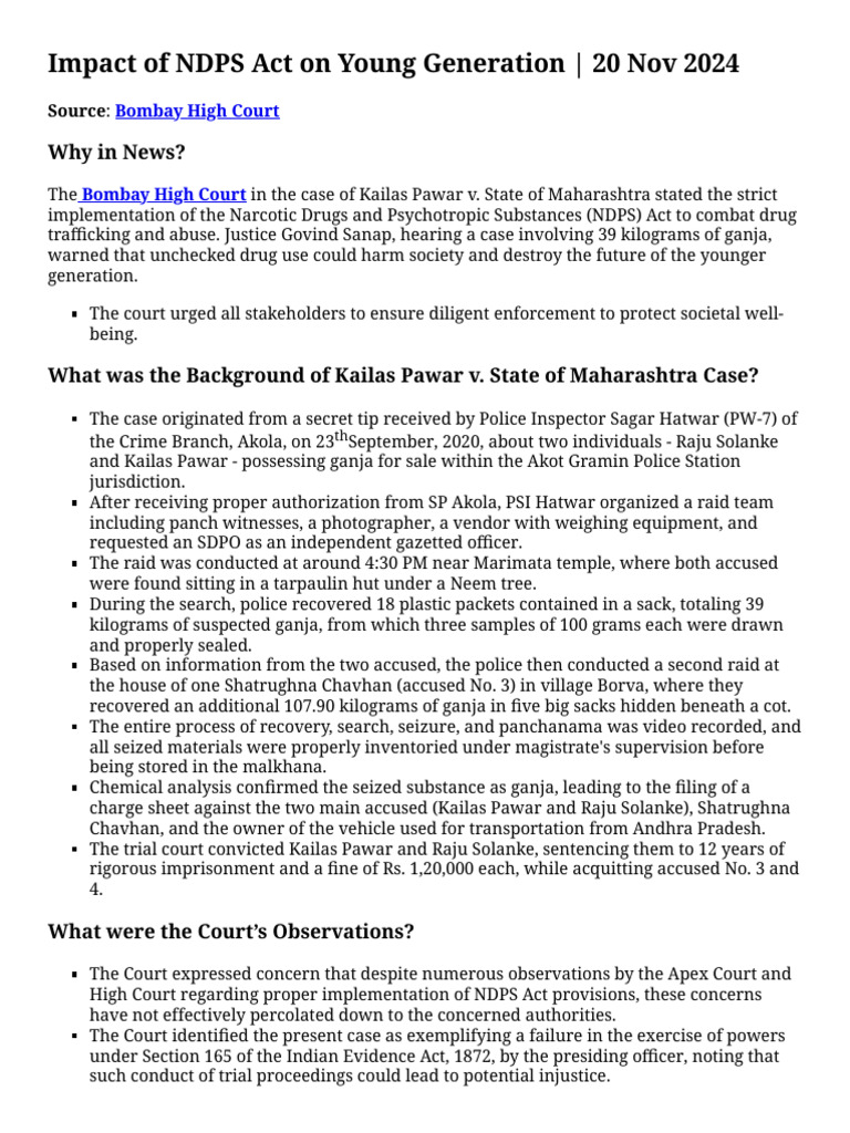 Impact of NDPS Act On Young Generation | PDF | Adverse Possession | Lawsuit