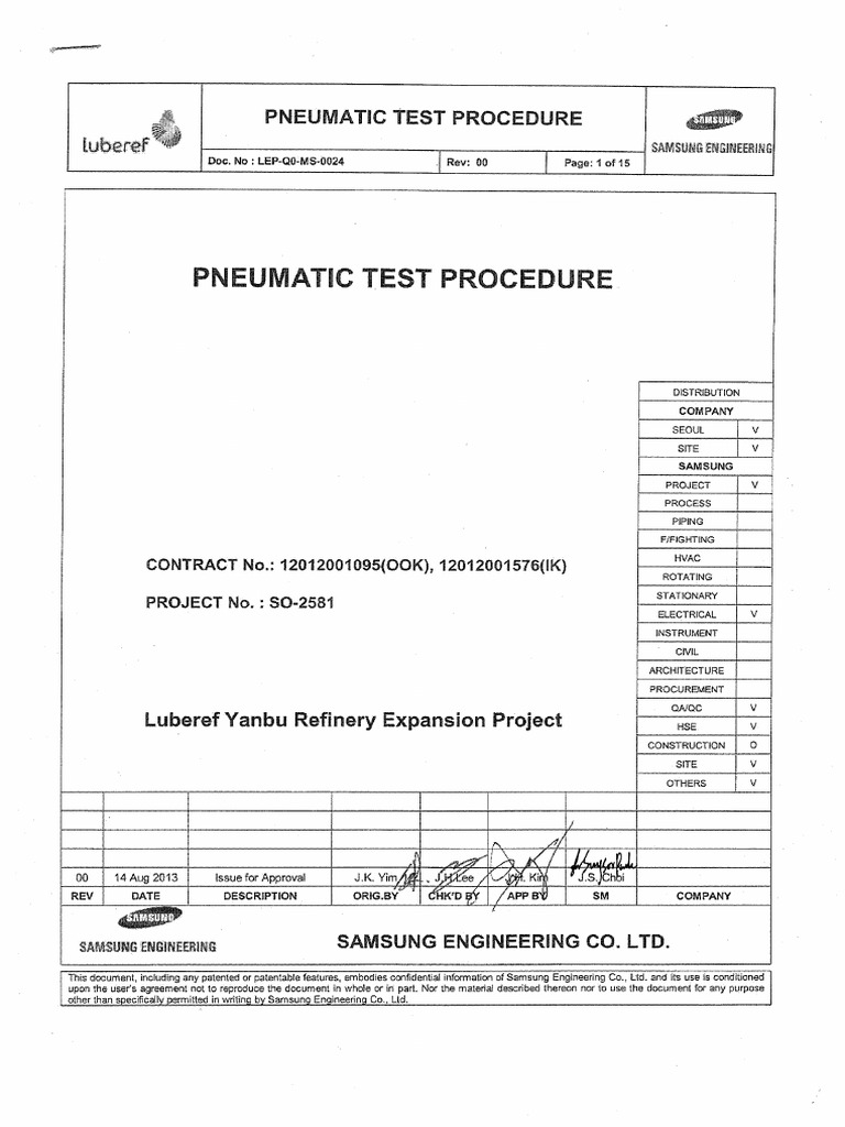 LEP-Q0-MS-0024 - 00 Pneumatic Test Procedure | PDF | Pipe (Fluid ...