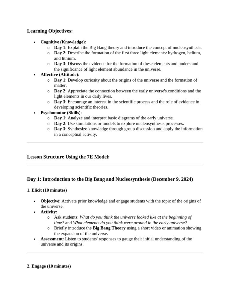 Lesson Plan (Physical Science) | PDF | Chronology Of The Universe ...