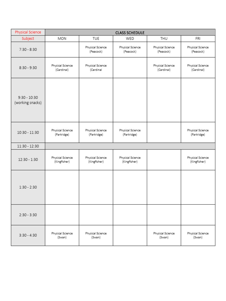 Schedule For Second Sem | PDF