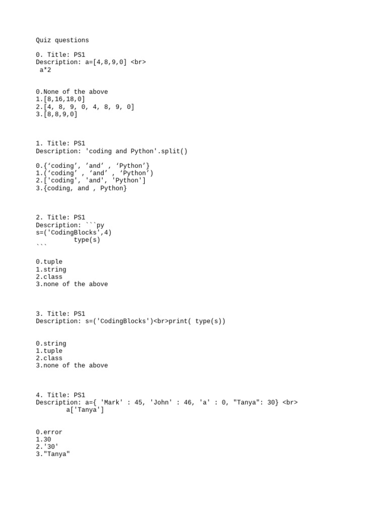 2pythondatastructure Quiz Pdf Computer Programming Software Engineering