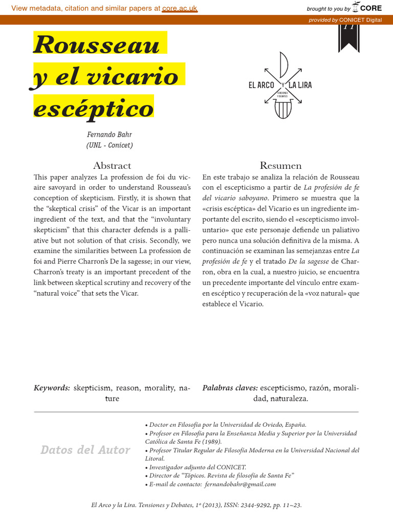 Rousseau y El Vicario Esceptico | PDF | Escepticismo | Verdad
