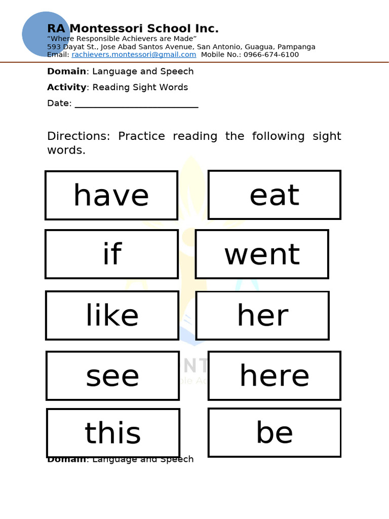 Sight words 2 | PDF