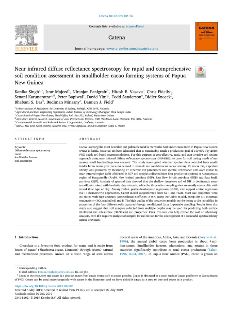 Near Infrared Diffuse Reflectance Spectroscopy for Rapid and ...