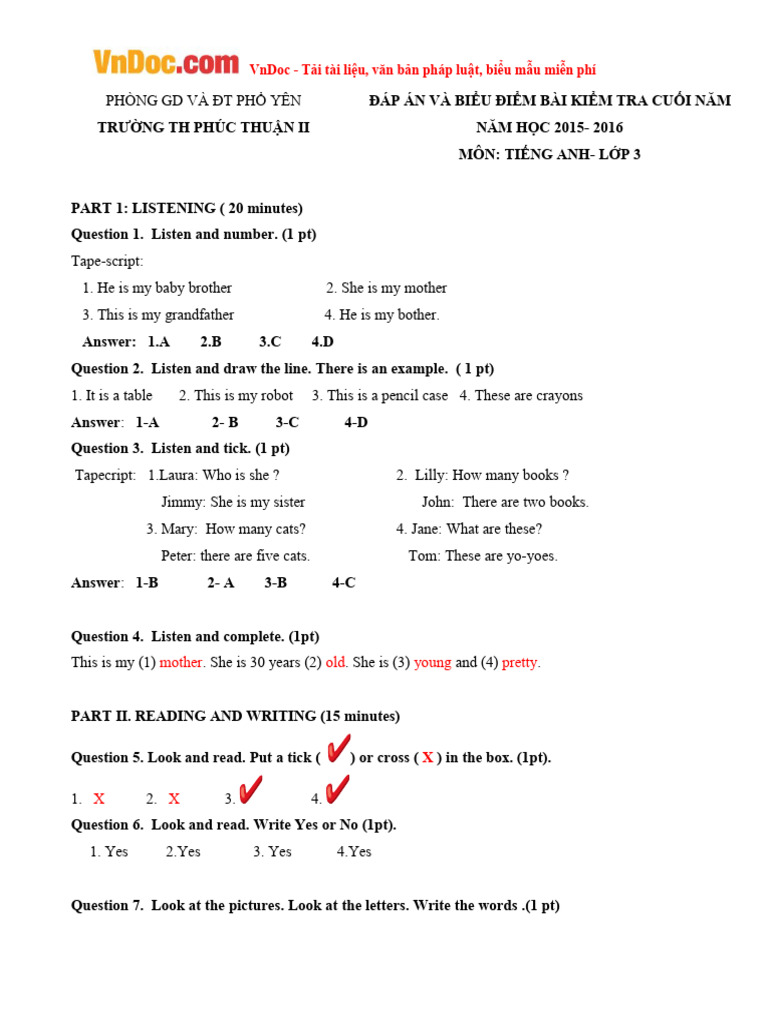 15 de Thi Hoc Ky 2 Mon Tieng Anh Lop 3 Co Dap An 5 | PDF