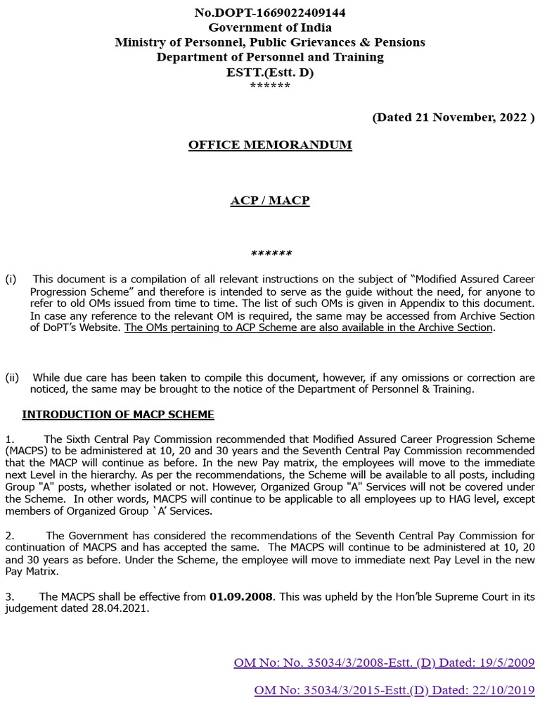 ACP - MACP - Combine | PDF | Government Of India | Government