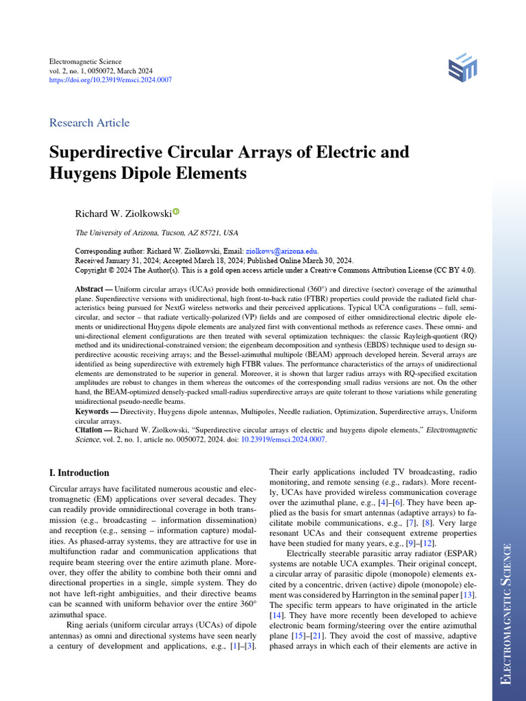 Superdirective Circular Arrays of Electric and Huygens Dipole Elements ...