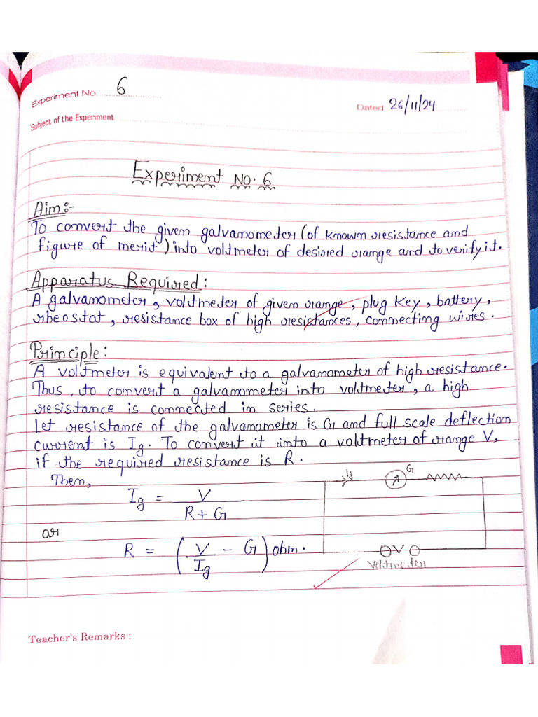 Practical 6 Conversion of Galvanometer Into A Voltmeter | PDF