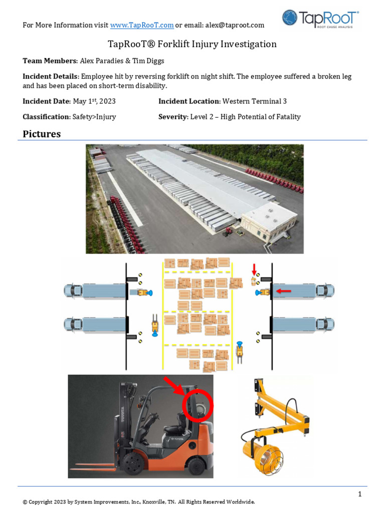 TapRooT Employee Struck by Forklift - Example | PDF