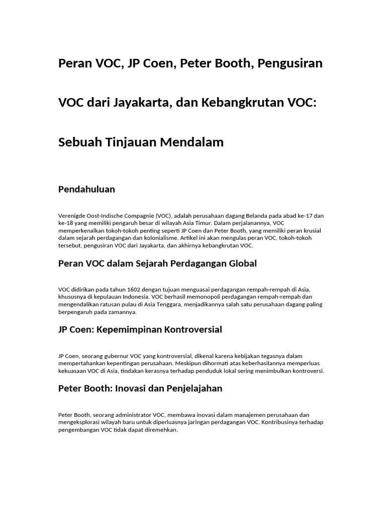 Sejarah VOC: Dari Jayakarta ke Kebangkrutan | PDF