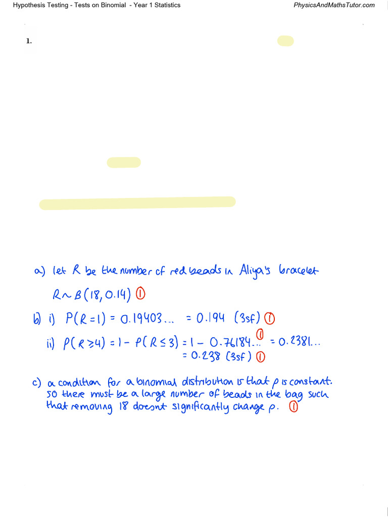 Hypothesis Testing - Tests On Binomial | PDF | Statistical Significance ...