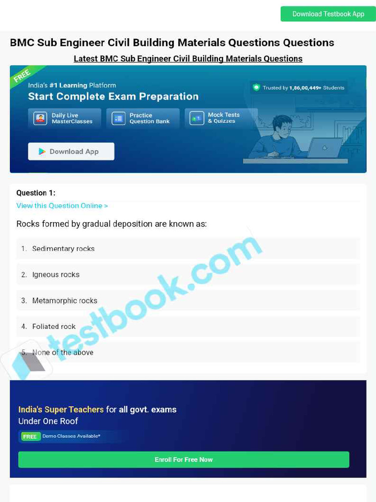 Bmc Sub Engineer Civil Building Materials Question ...