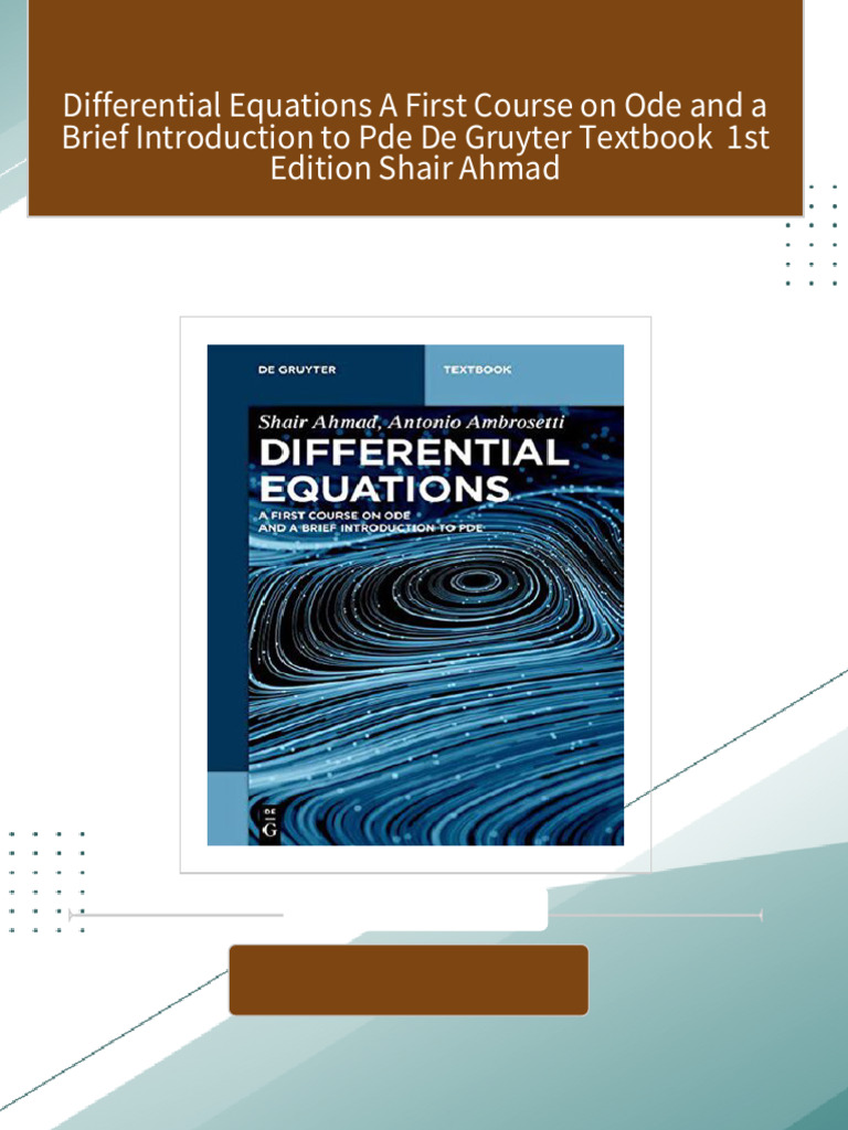 Immediate download Differential Equations A First Course on Ode and a Brief Introduction to Pde ...