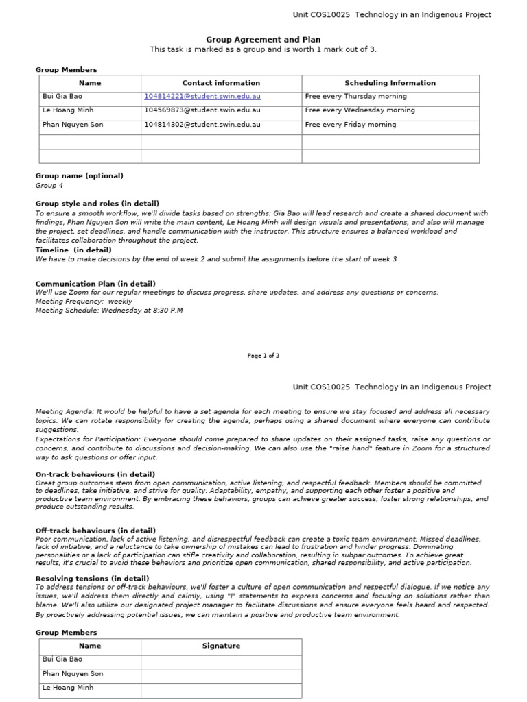 Group Agreement Template-1 | PDF | Communication | Social Psychology