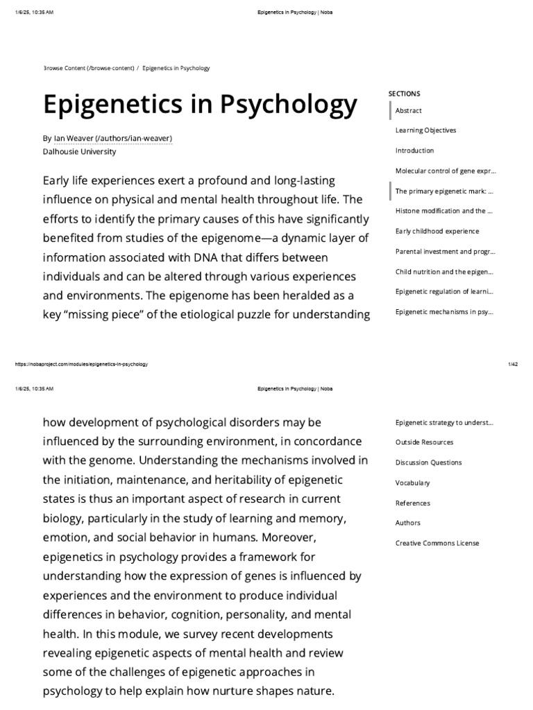 Epigenetics in Psychology - Noba | PDF | Epigenetics | Regulation Of Gene Expression