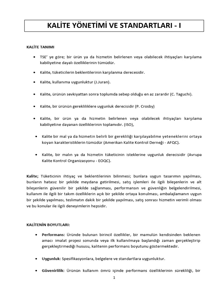 Kalite Yonetimi Egitimi | PDF