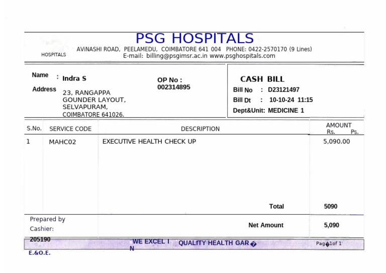 Anand S - Health Checkup Receipt | PDF