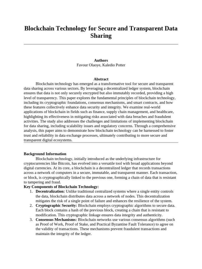 Blockchain Technology For Secure and Transparent Data Sharing | PDF ...