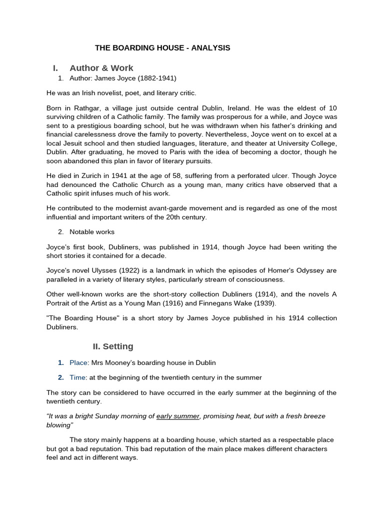 The Boarding House - Analysis | PDF | James Joyce