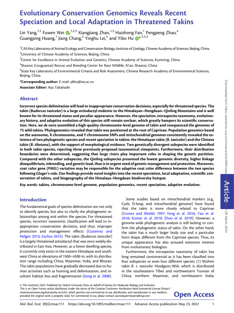 Evolutionary Conservation Genomics Reveals Recent Speciation and Local ...