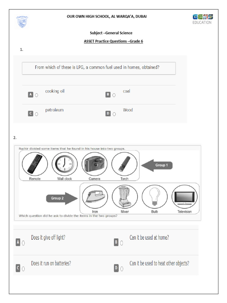 Grade 6 General Science Practice Questions | PDF
