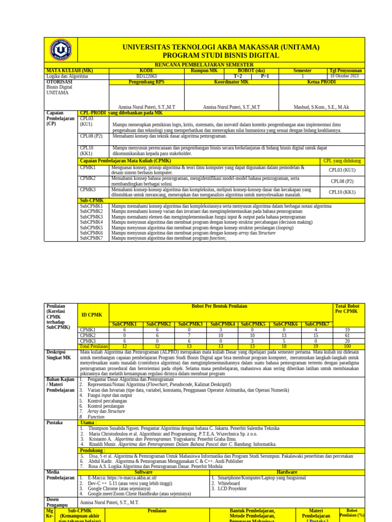 Logika dan Algoritma UNITAMA | PDF