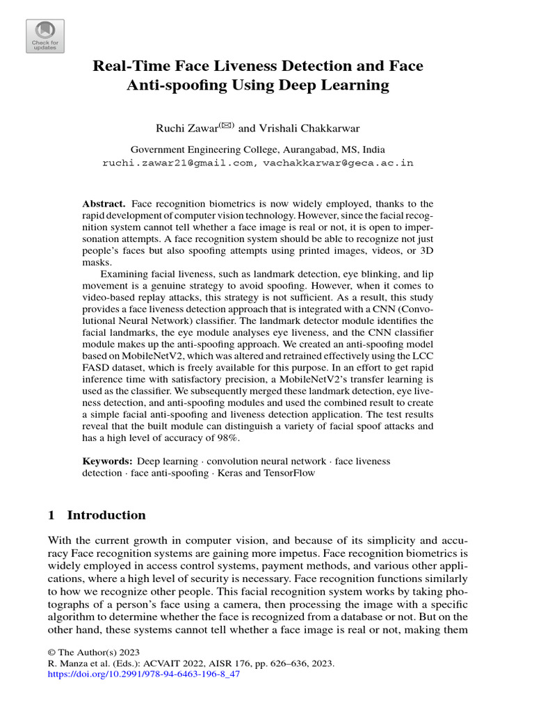 Real-Time Face Liveness Detection System | PDF | Deep Learning ...