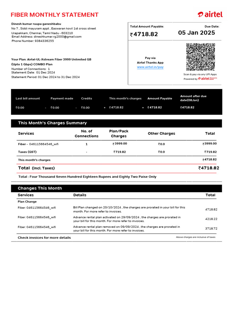 Airtel Dec bill | PDF | Payments