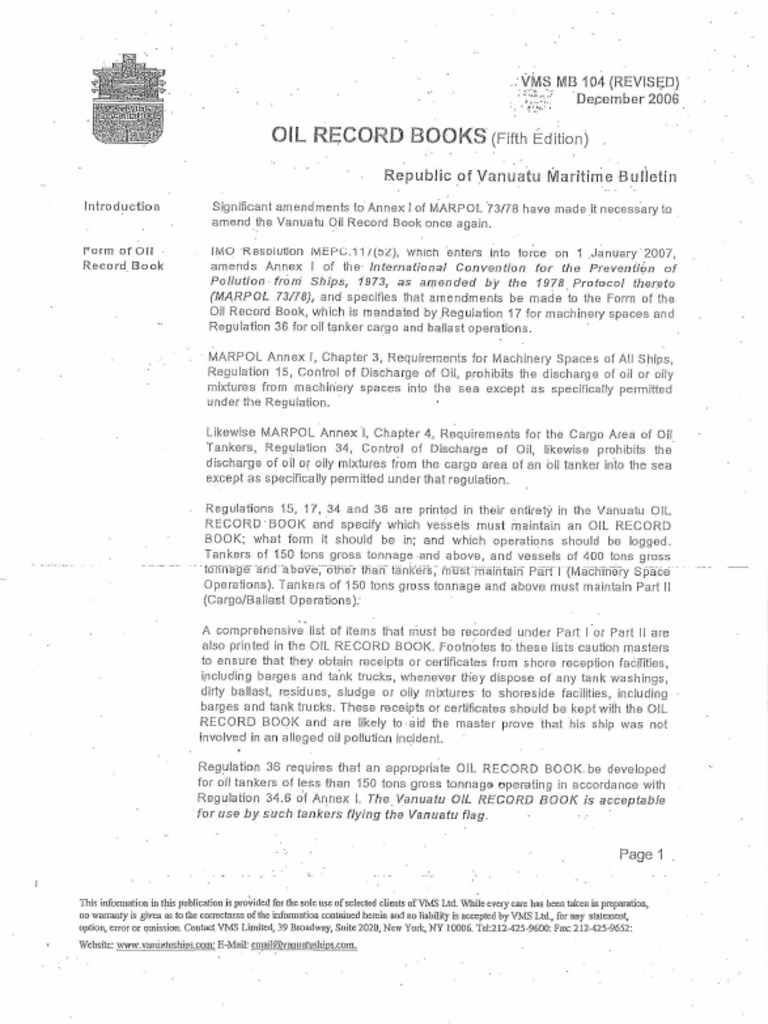 Marine Bulletin 104 - Oil Record Books | PDF